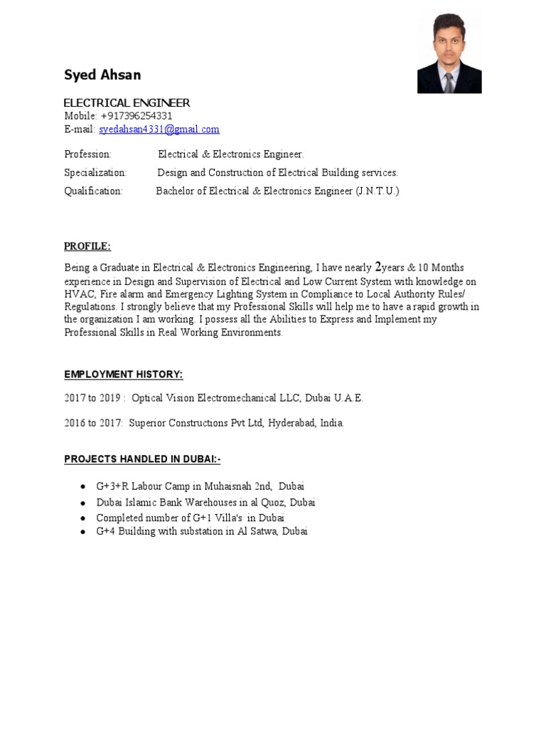 Electrical Engineer CV 3yrsexp | PDF | Specification (Technical ...