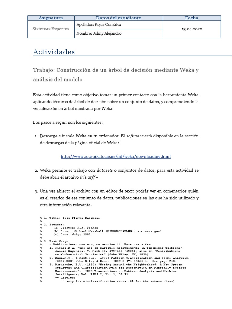 Árbol de Decisión con Weka: Iris Dataset | PDF | Matemáticas Aplicadas ...