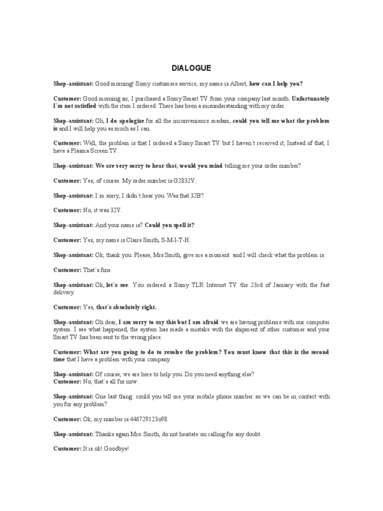 Resolving a Misdelivered Smart TV Order: A Customer Service Dialogue ...