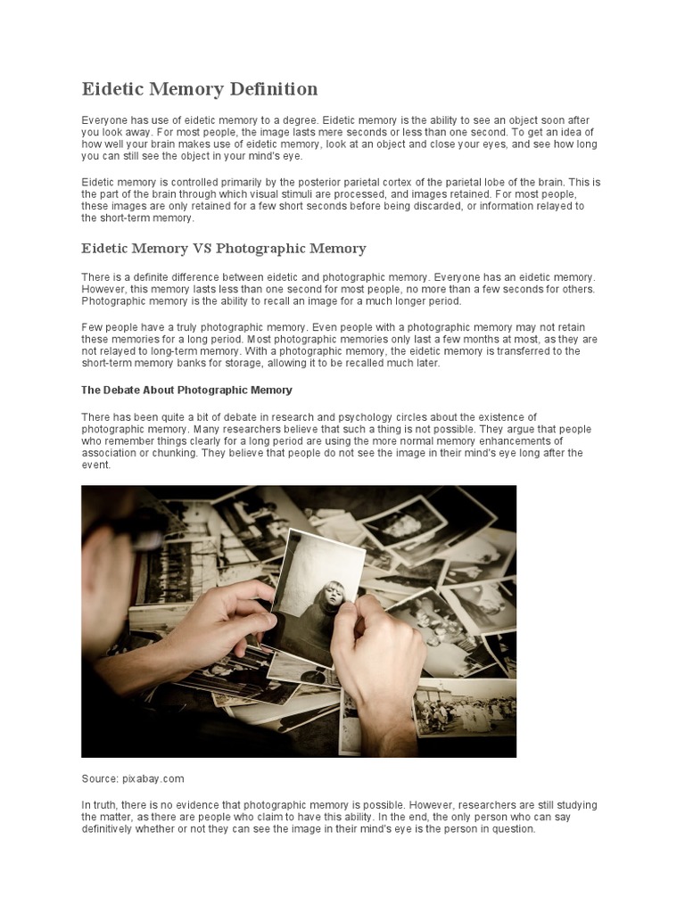 Eidetic Memory 1 Pdf Memory Mental Image