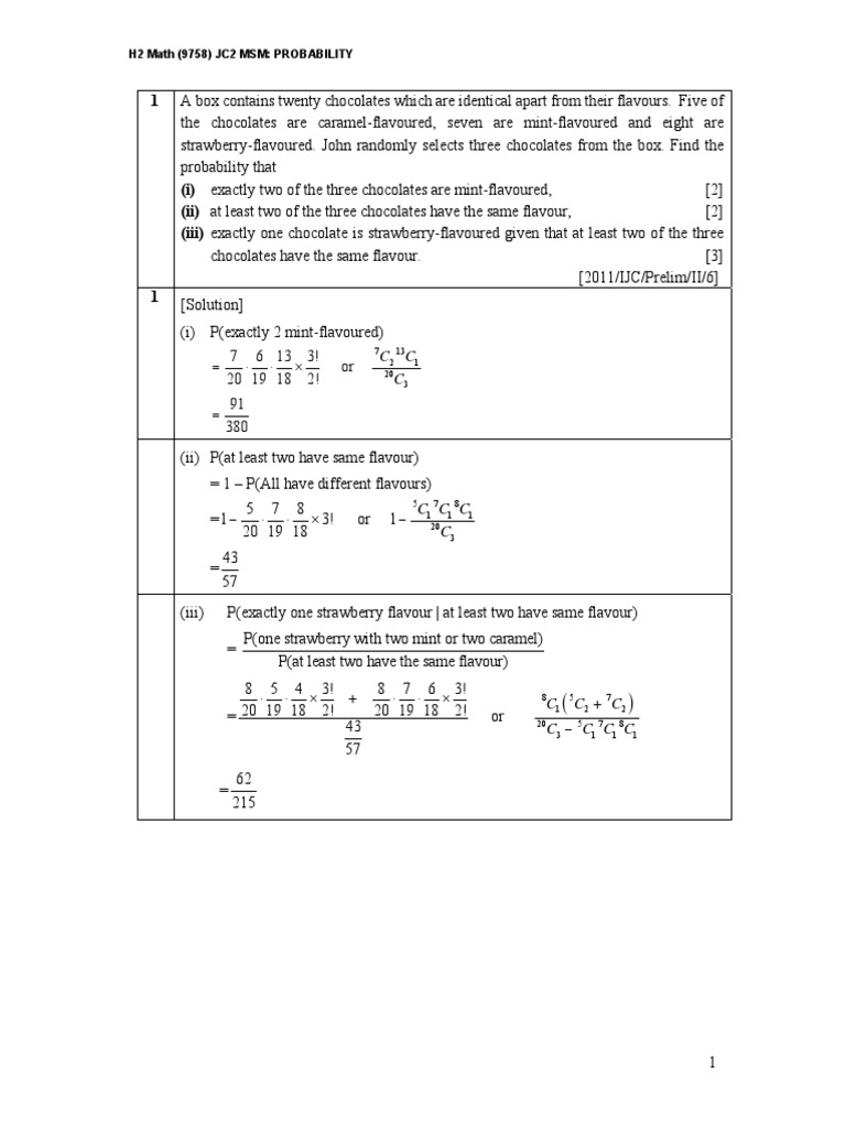 2019 H2 JC2 MSM Probability (Solutions) | PDF | Prices | Teaching ...