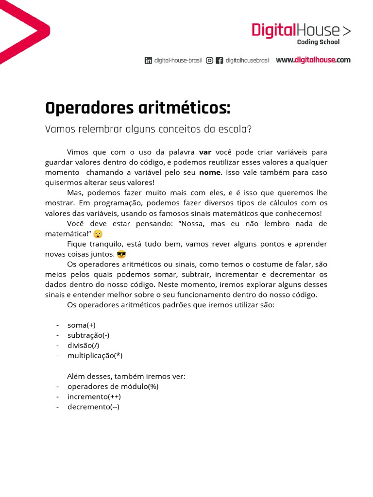 Operadores aritméticos em JavaScript: uma revisão dos conceitos básicos ...