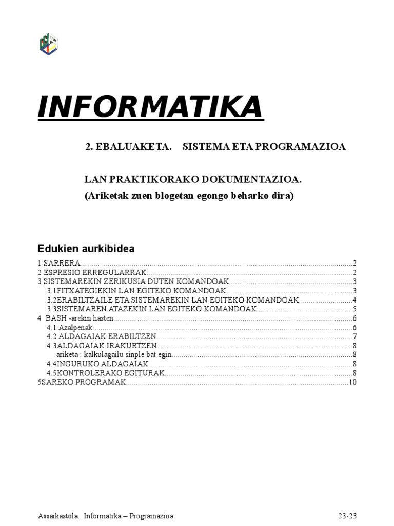 Bb1 Sistema Eta Programazioa | PDF