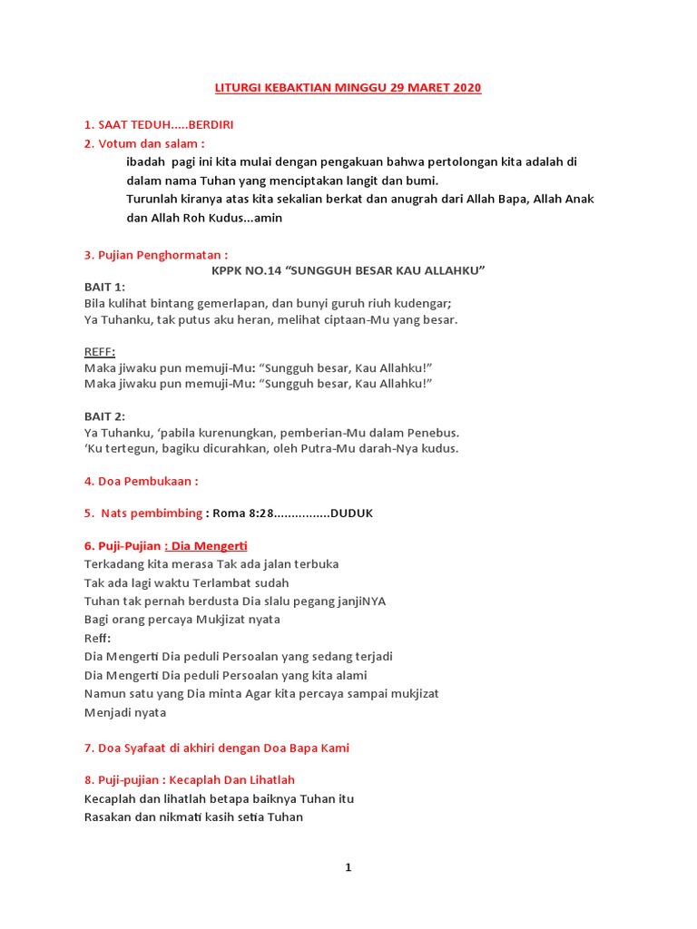 Liturgi Kebaktian Minggu 29 Maret 2020 | PDF | Agama & Spiritualitas
