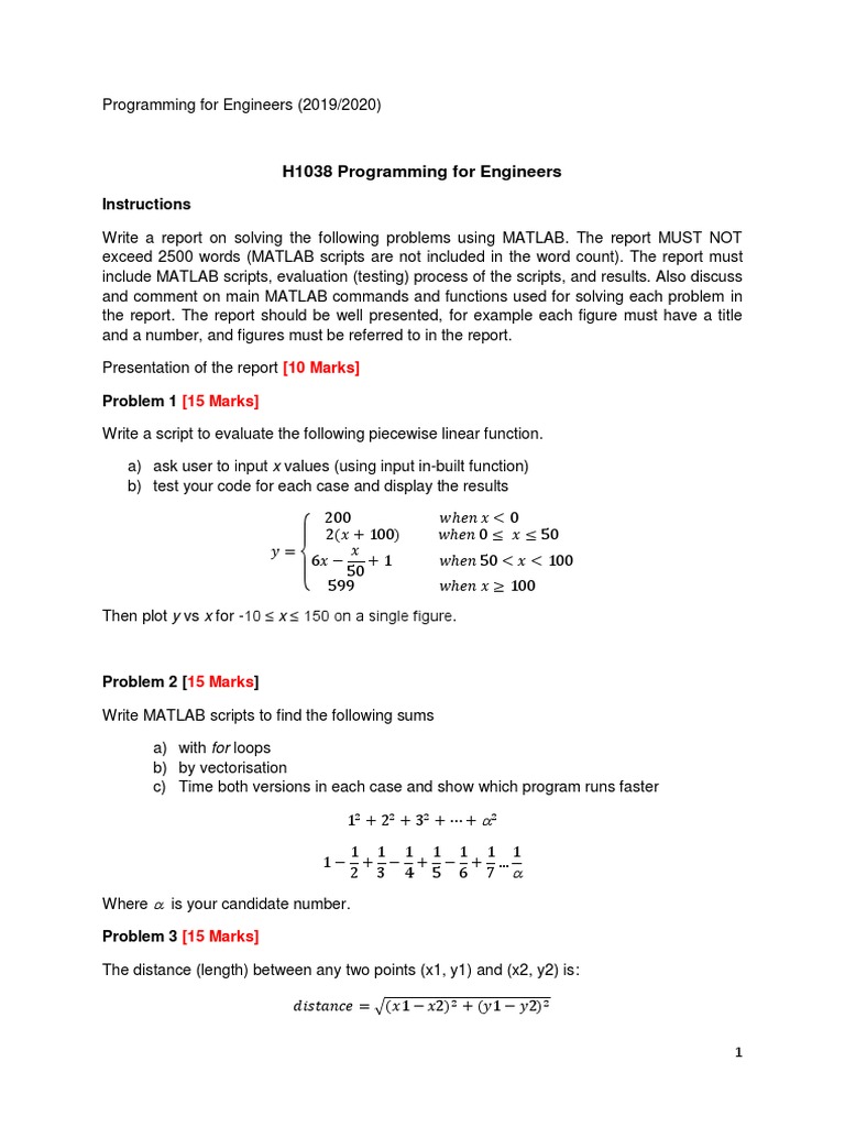 H1038 Programming For Engineers: Instructions | PDF | Determinant ...