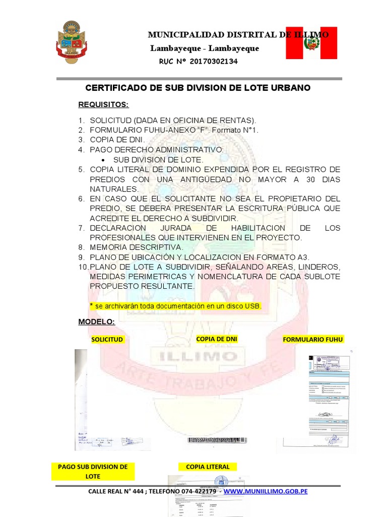 Requisitos para obtener el Certificado de Subdivisión de Lote Urbano en ...