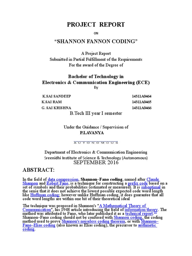 Project Report: "Shannon Fannon Coding" | PDF | Theoretical Computer Science | Computer Programming