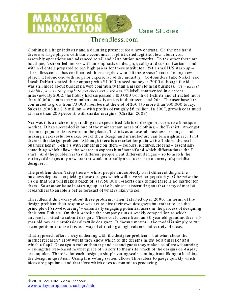 Threadless Case Study PDF | PDF | Crowdsourcing | T Shirt