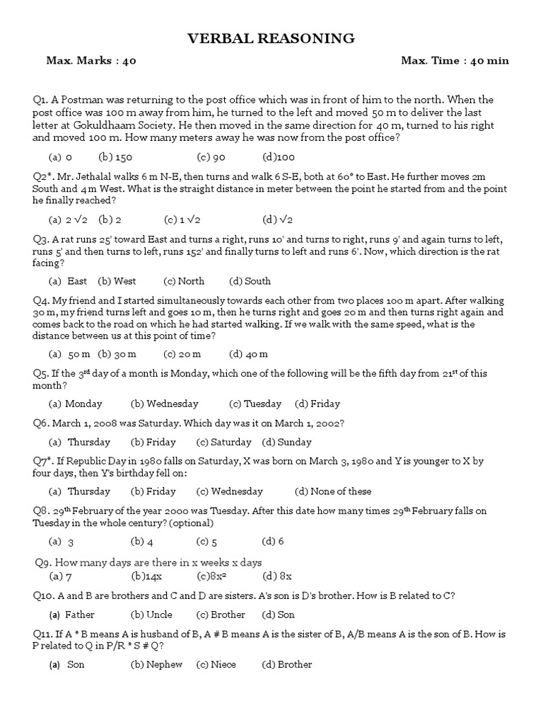 Verbal Reasoning Test | PDF