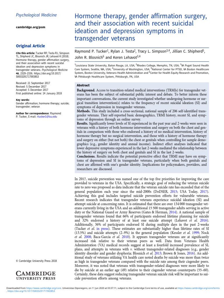 Hormone Therapy Gender Affirmation Surgery and Their Association With ...
