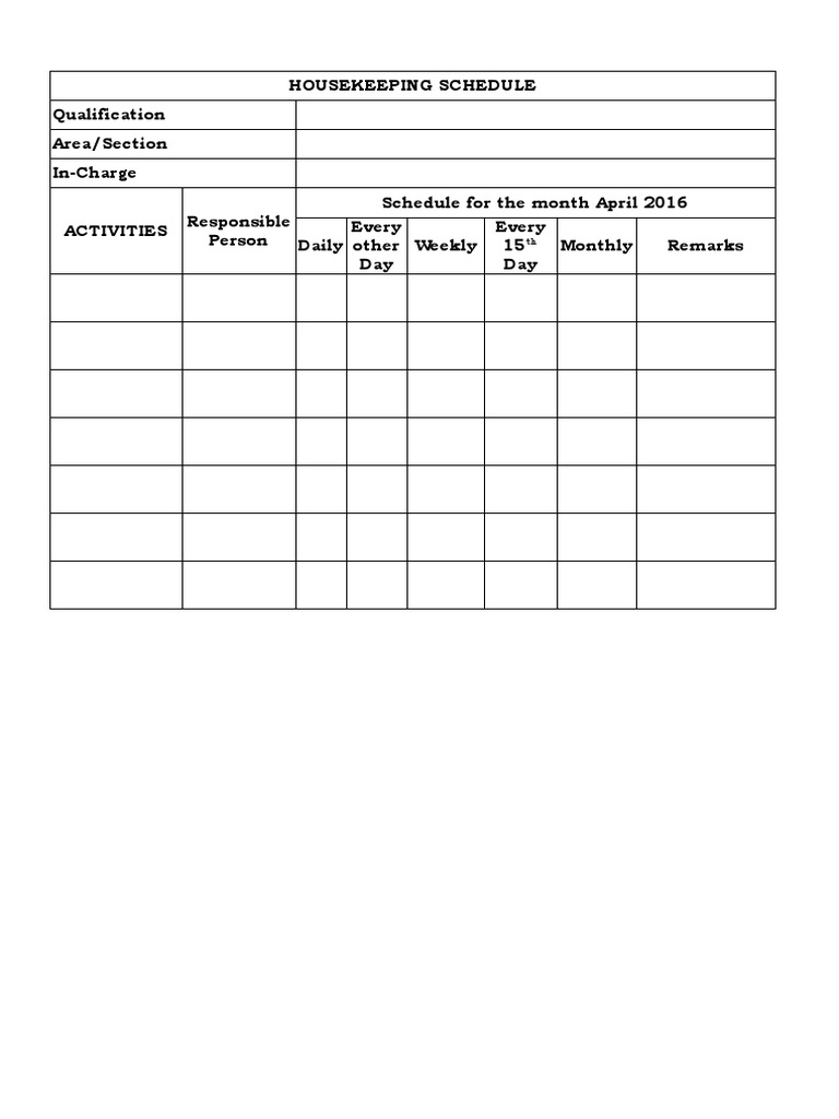 1 Housekeeping Schedule | PDF