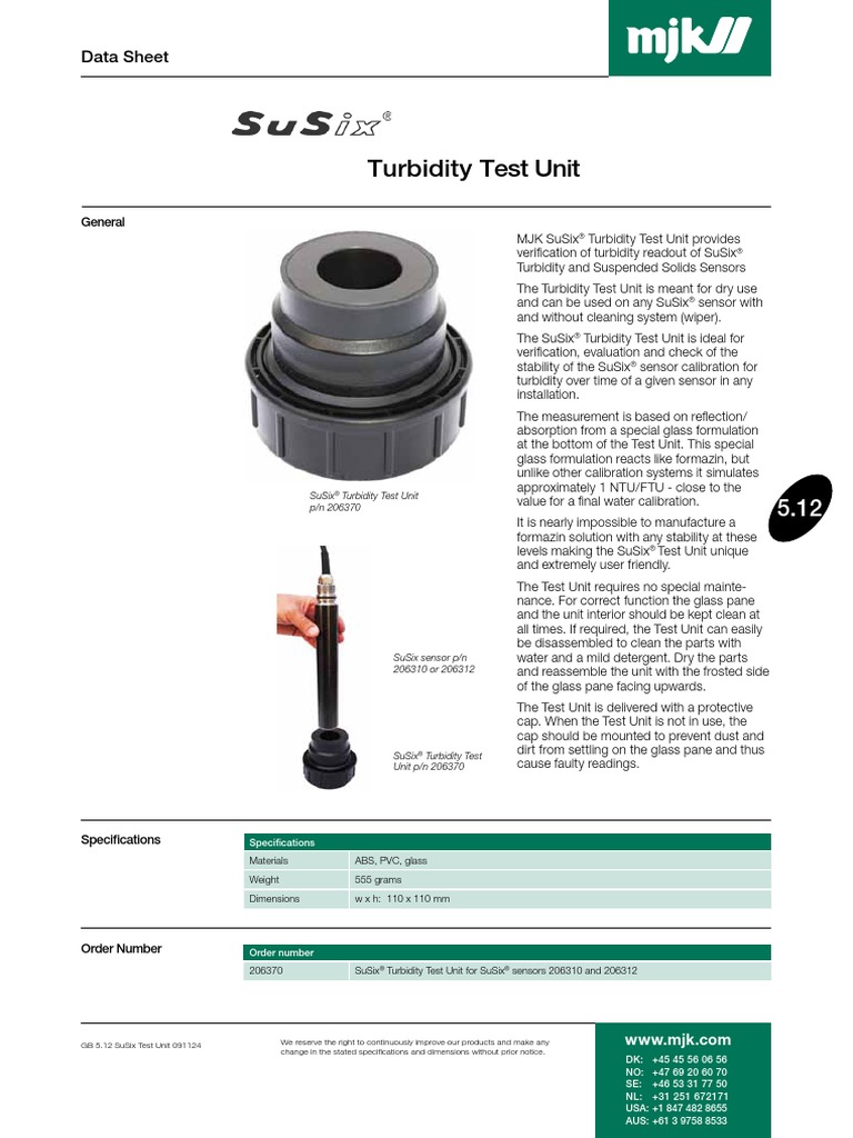 Turbidity Test Unit: Data Sheet | PDF | Applied And Interdisciplinary ...