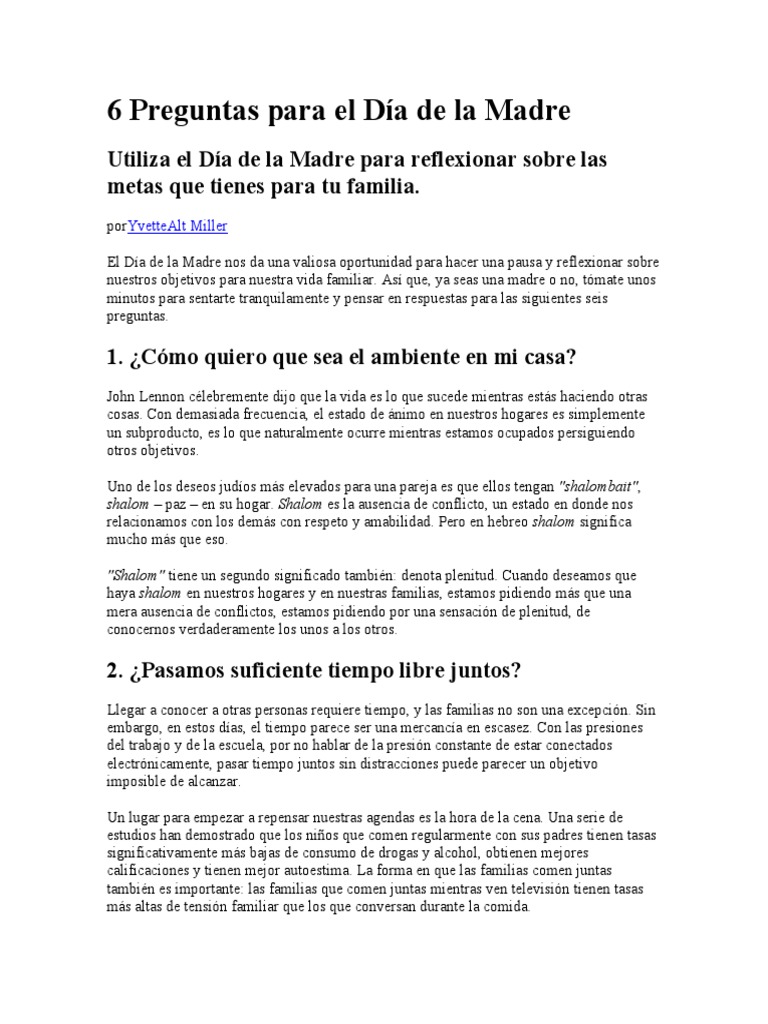 6 Preguntas para El Día de La Madre | PDF | premio Nobel | Felicidad