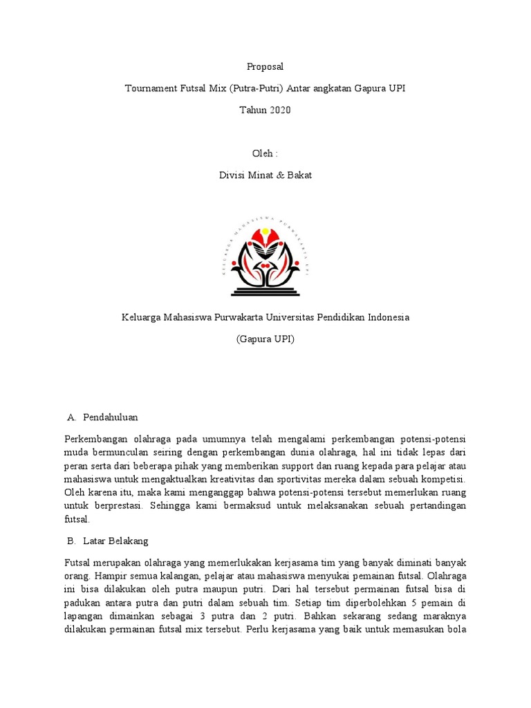 Contoh Proposal Kegiatan Futsal Mix | PDF