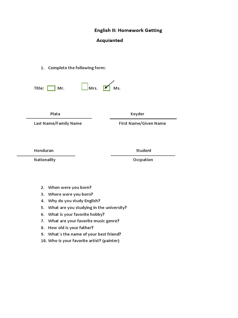 English II: Homework Getting Acquianted | PDF