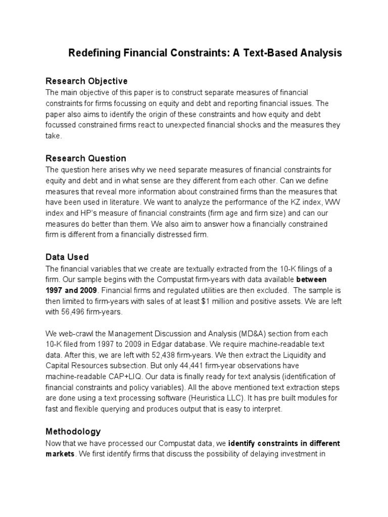 Financial Constraints Analysis in Firms | PDF | Equity (Finance ...