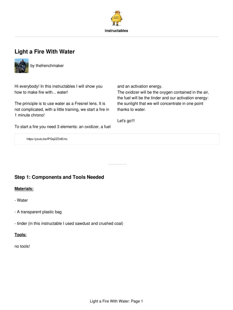 Light a Fire With Water: An Instructable on Using a Water Fresnel Lens ...