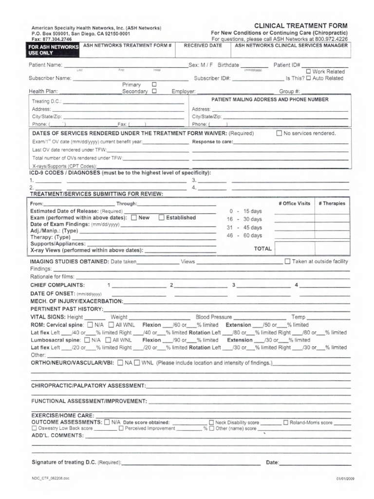 Clinical Treatment Form: I DIAGNOSES (Must Be To The Highest Level of ...