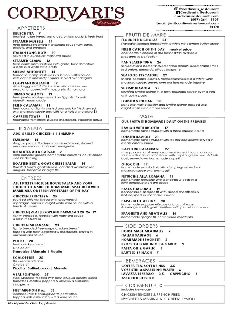 Cordivaris Menu 7-29-20 | PDF | Foods | Cuisine