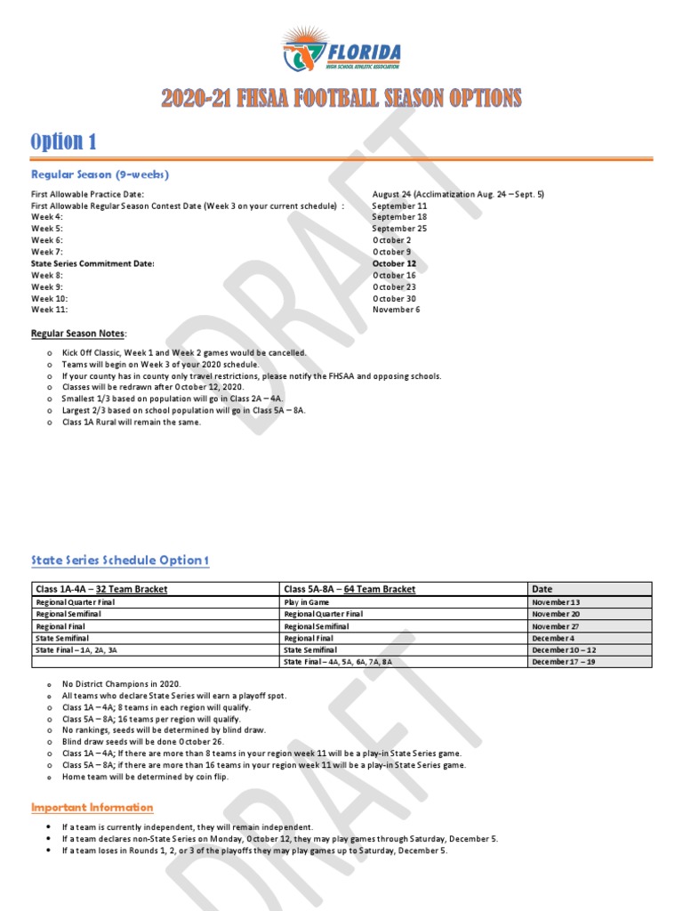 FHSAA 2020 Football Options | PDF | Competition | Sports Competitions