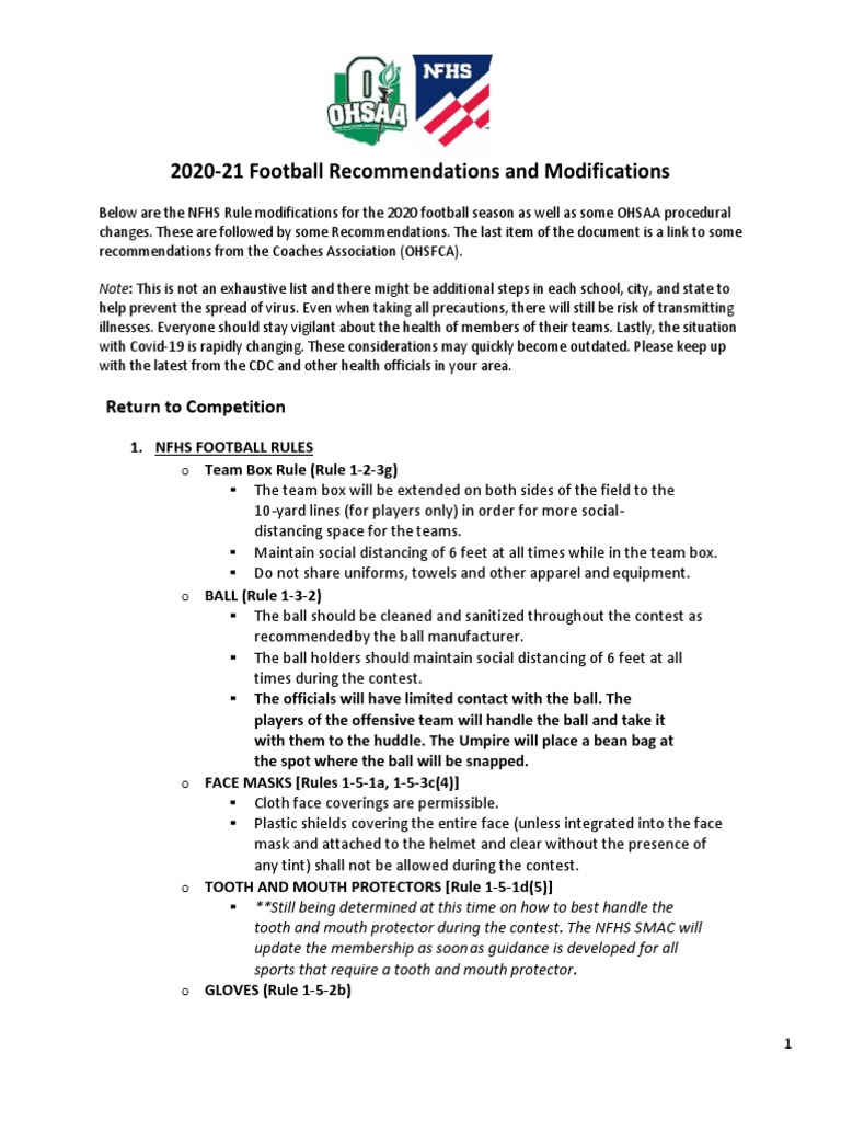 2020-21 Football Recommendations and Modifications: Return To ...