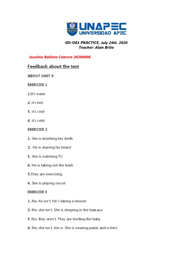 Feedback About The Test: Idi-O61 Practice, Teacher: Alan Brito | PDF