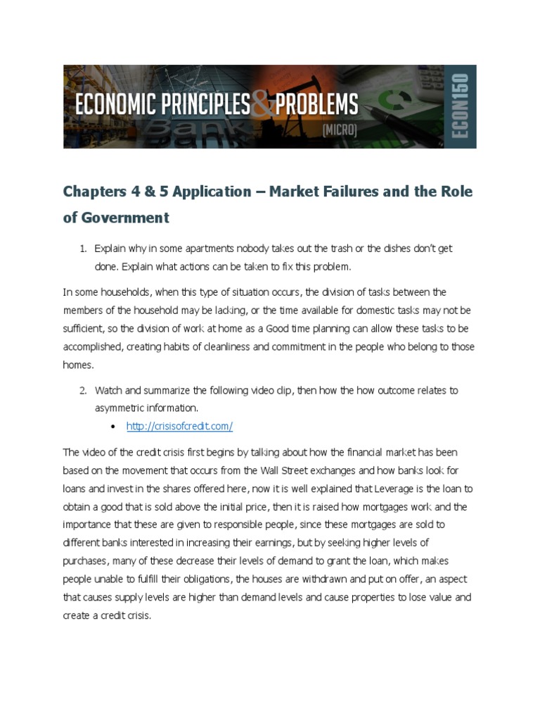 Chapters 4 & 5 Application - Market Failures and The Role of Government ...