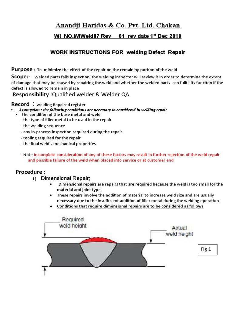 WIWeld21 Welding Defect Repair Rev 00 | PDF | Welding | Construction