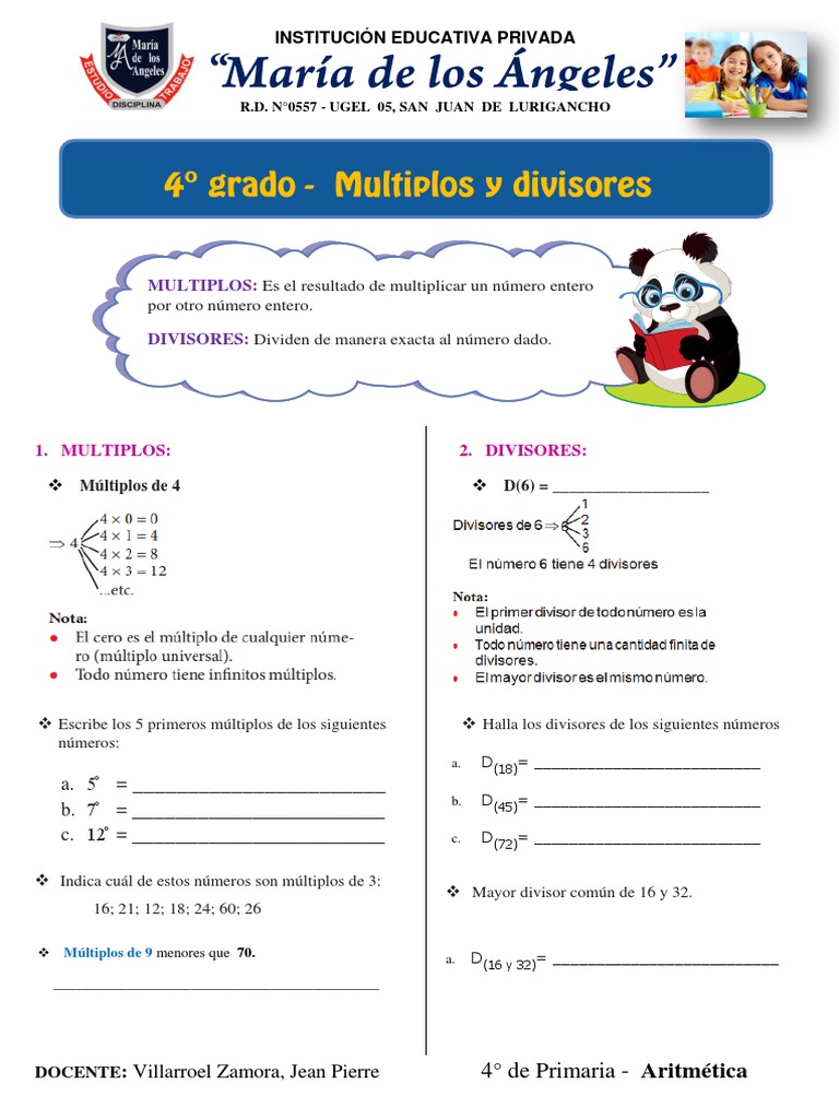 Multiplos y Divisores 4to Primaria PDF | PDF | Multiplicación | Números