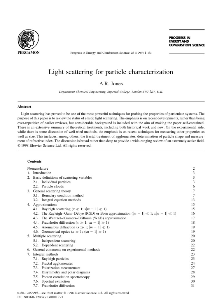 Jones-A.R. - Light Scattering For Particle Characterization | PDF | Scattering | Wavelength