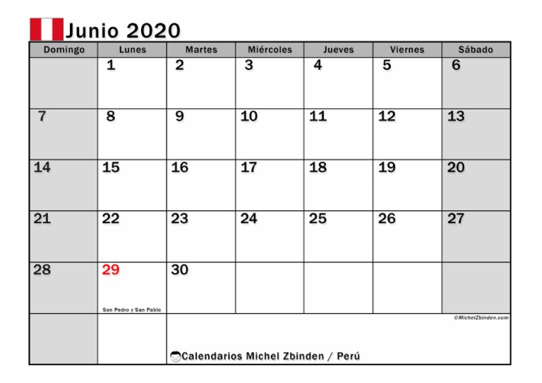 Calendario Junio 2020 Peru | PDF