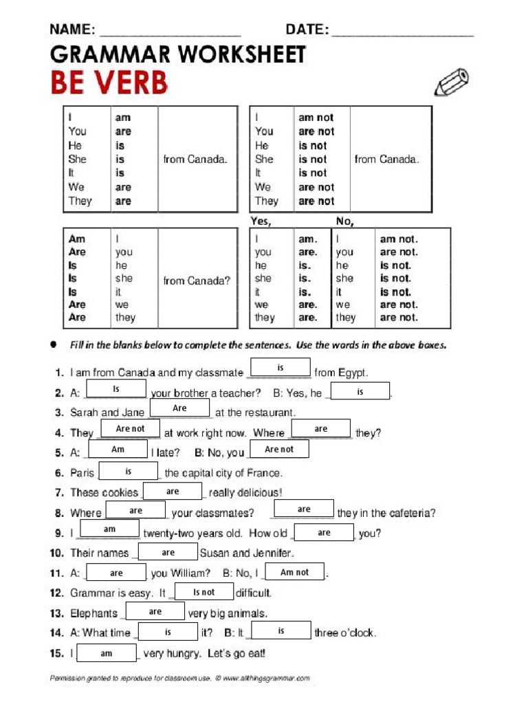 To Be Grammar Worksheet | PDF