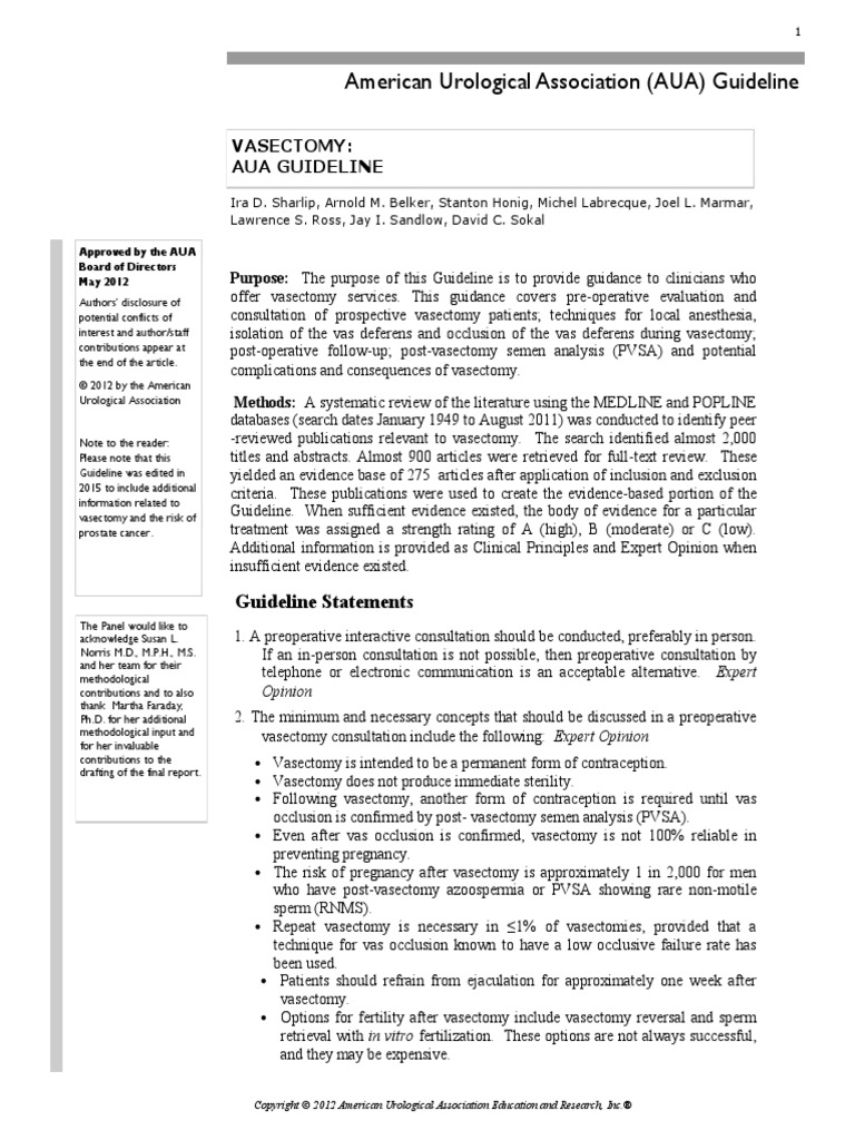 American Urological Association (AUA) Guideline | PDF | Birth Control ...