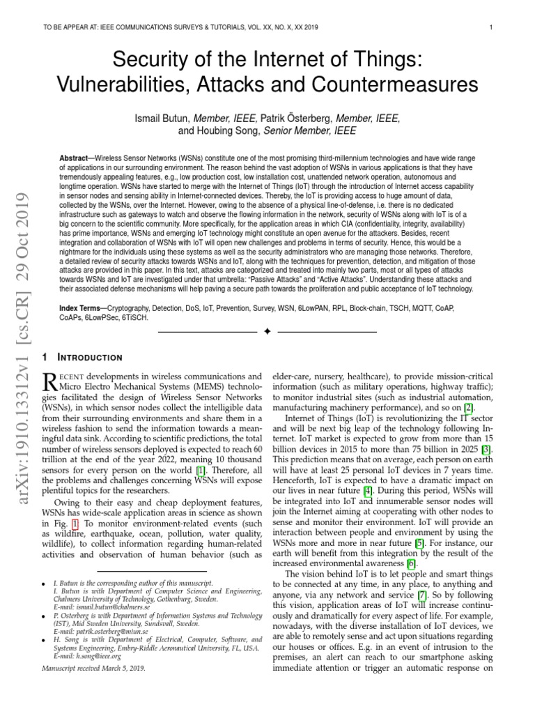Security of The Internet of Things: Vulnerabilities, Attacks and ...
