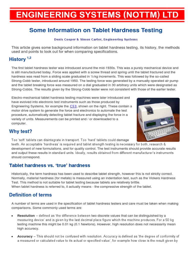Tablet Hardness Testing | PDF | Tablet (Pharmacy) | Hardness