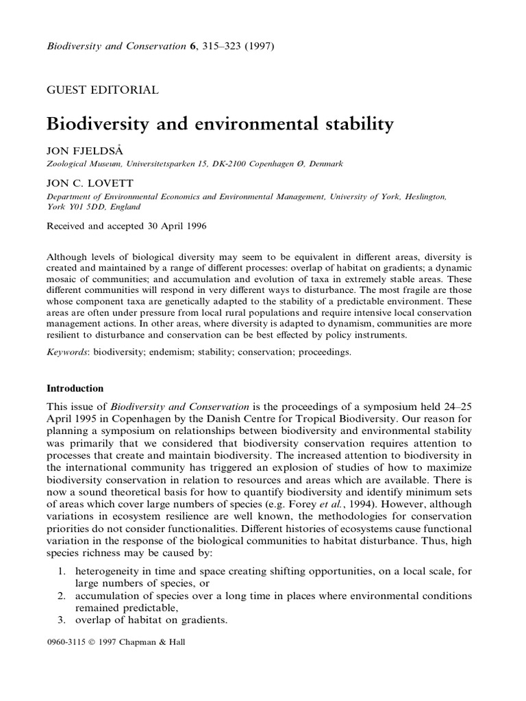 Biodiversity and Environmental Stability | PDF | Biodiversity ...