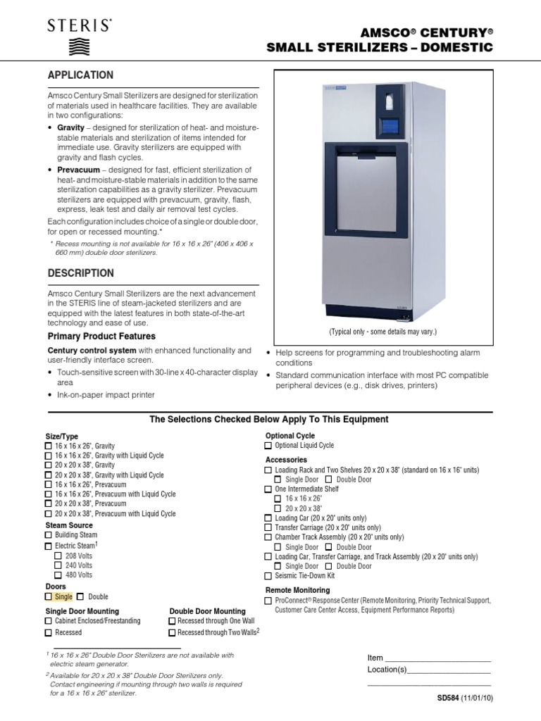 Amsco Century Small Sterilizers - Domestic: Application | PDF ...