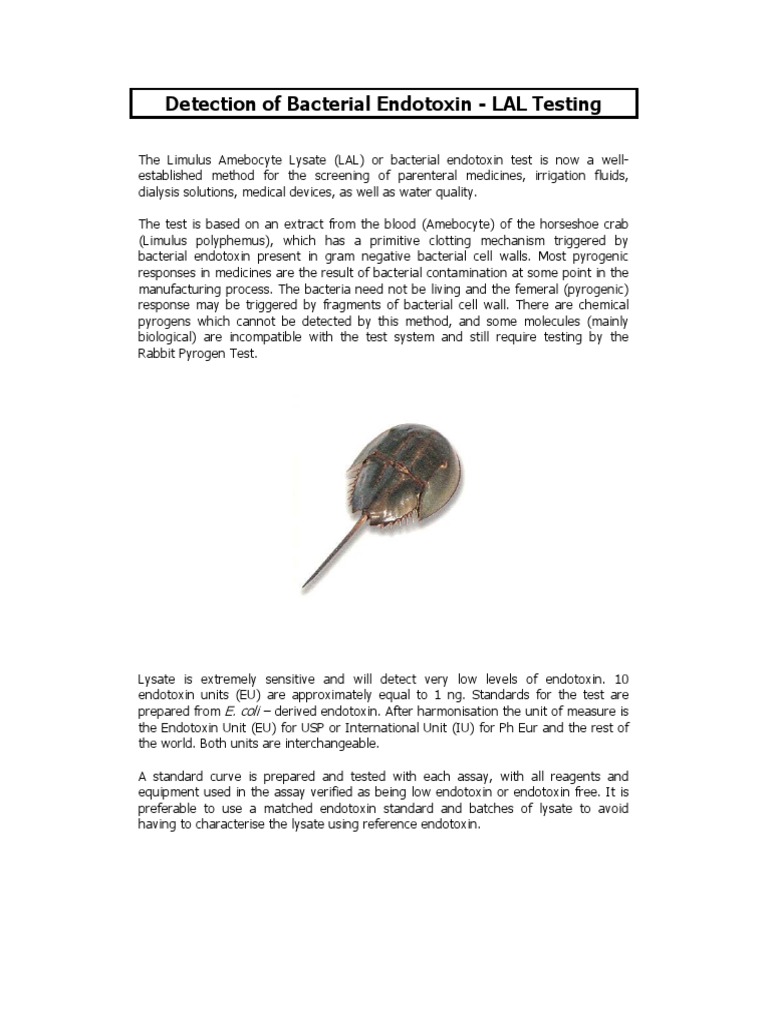 Detection of Bacterial Endotoxin - LAL Testing: E. Coli | PDF ...