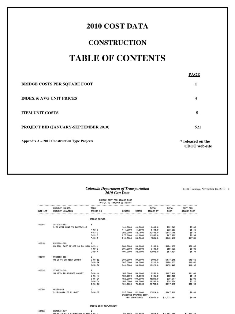 2010 CDOT Construction Cost Data Book | PDF | Transport Infrastructure ...