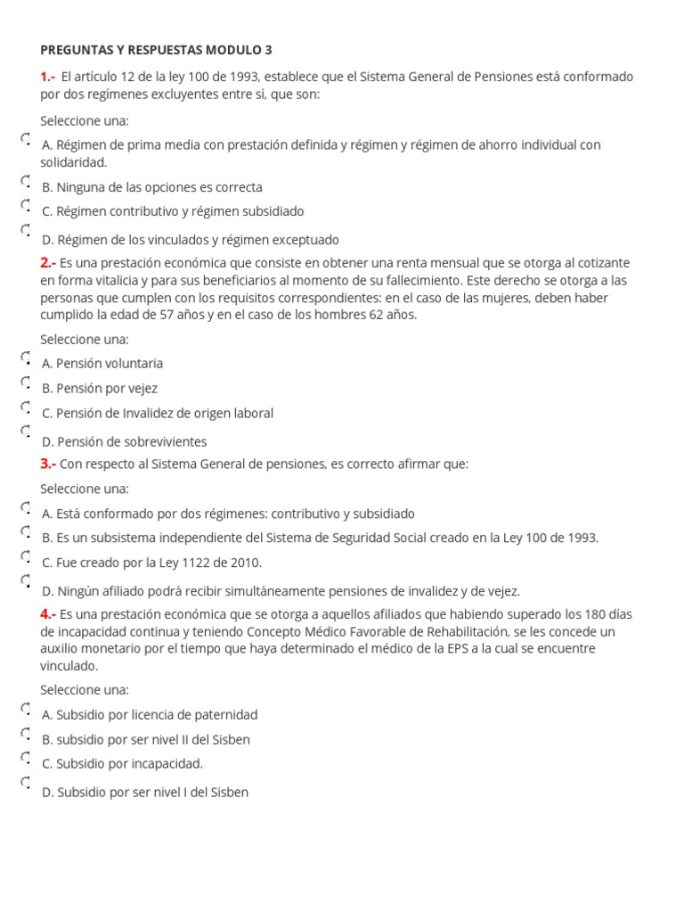 Preguntas y Respuestas Modulo 3 | PDF | Pensión | Jubilación