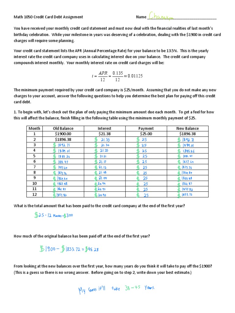Math 1050 - Credit Card Assignment | PDF | Credit | Finance & Money ...