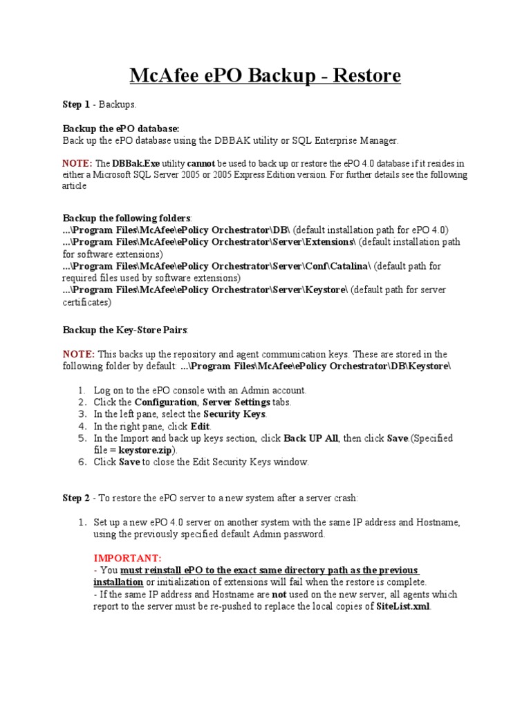 McAfee ePO Backup | PDF | Backup | Databases