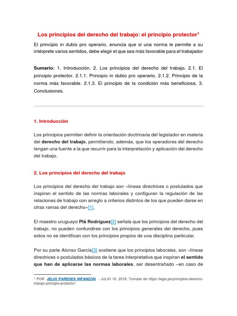 Los Principios Del Derecho Del Trabajo. El Principio Protector | PDF | Derecho laboral | Acuerdo ...