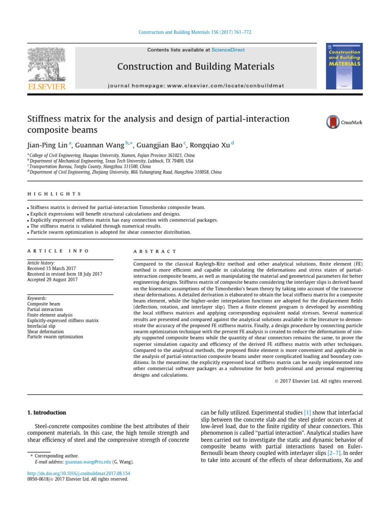 Stiffness Matrix For The Analysis and Design of Partial-Interaction Composite Beams | PDF | Beam ...