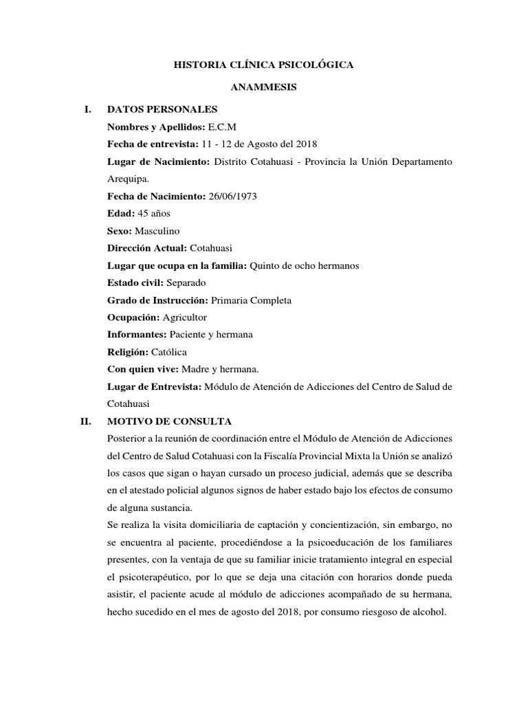 CASO CLINICO Microred Edificadores Misti | PDF | Alcoholismo | Depresión (estado de ánimo)
