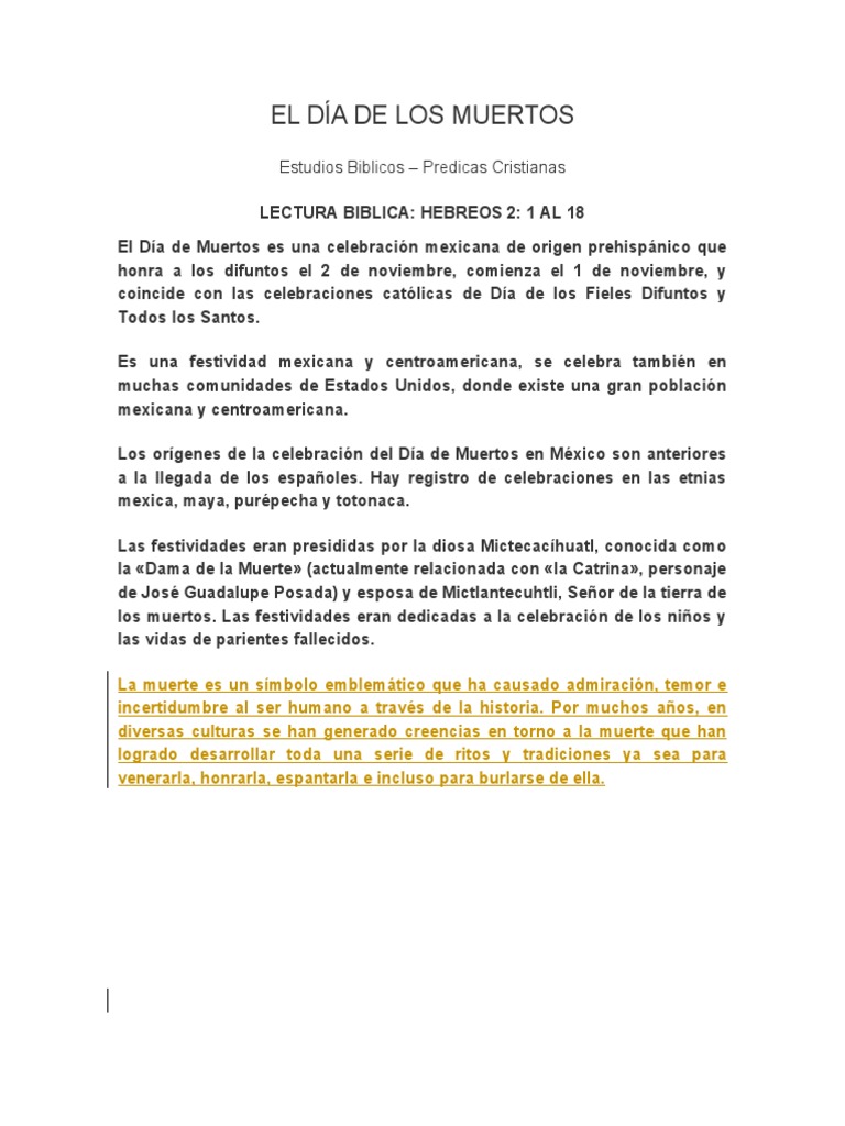 EL DÍA DE LOS MUERTOS - Docx PREDICACION | PDF | Creencia religiosa y ...