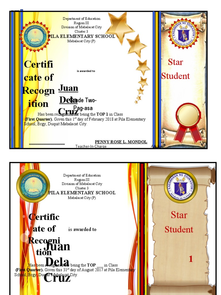 Certificates of Recognition for Students | PDF