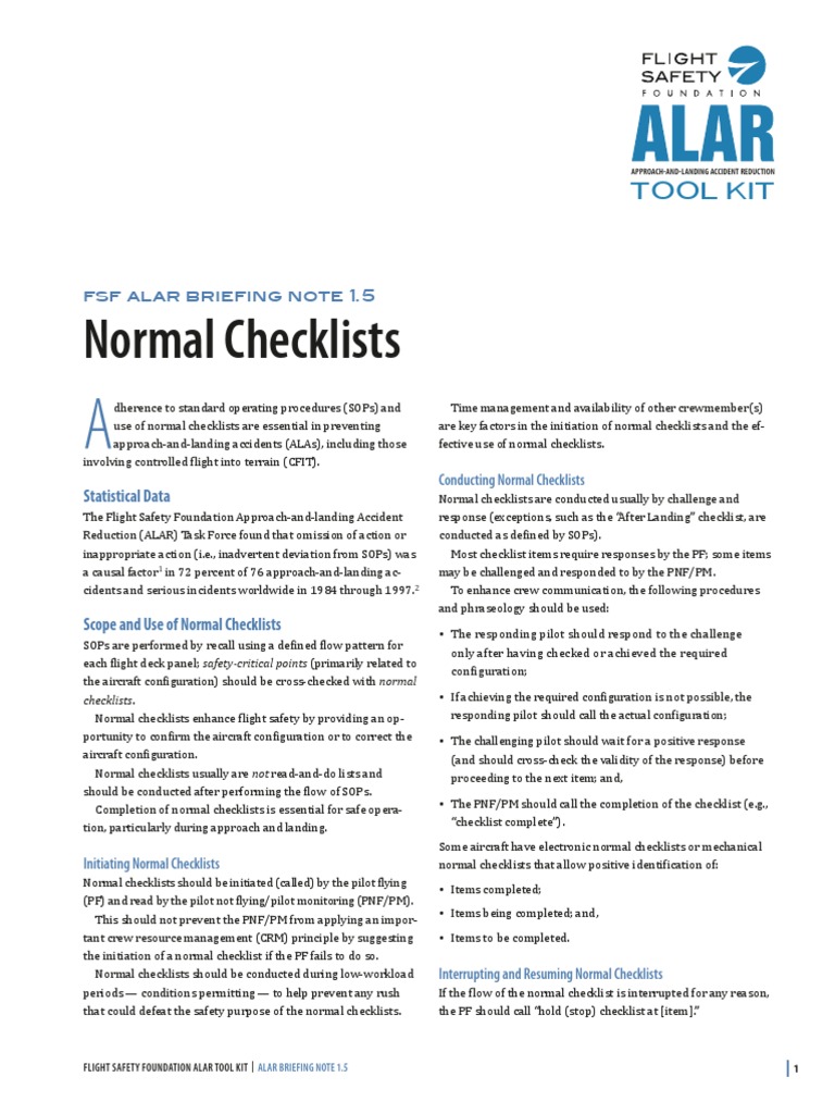 Normal Checklists: Tool Kit | PDF | Aviation Safety | Airplane