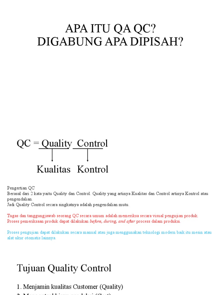 Perbedaan QA dan QC dalam Industri | PDF