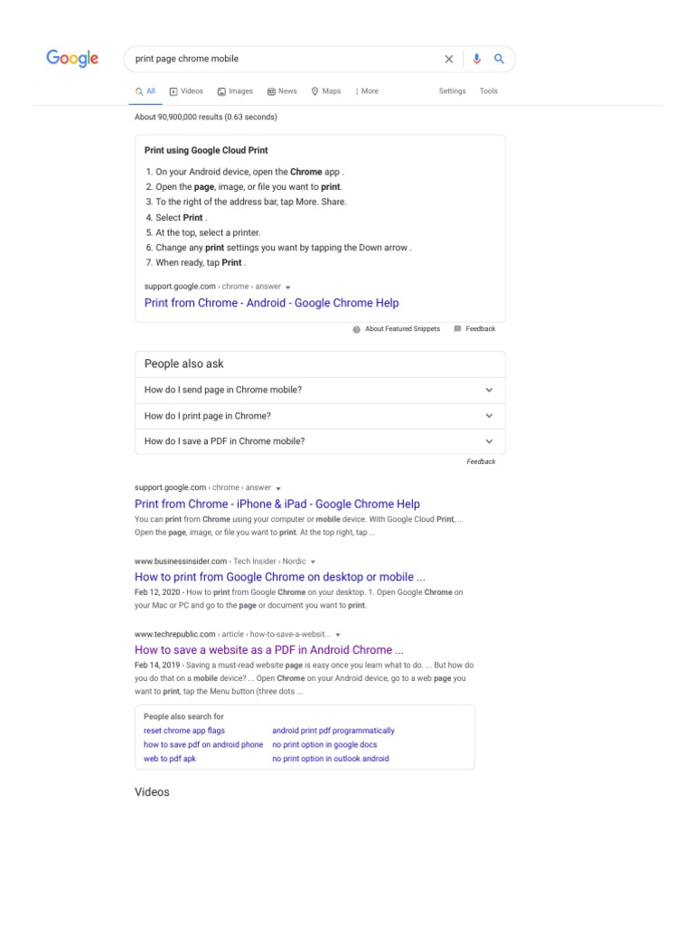 How to Print Web Pages from Chrome on Android Mobile Devices | PDF ...